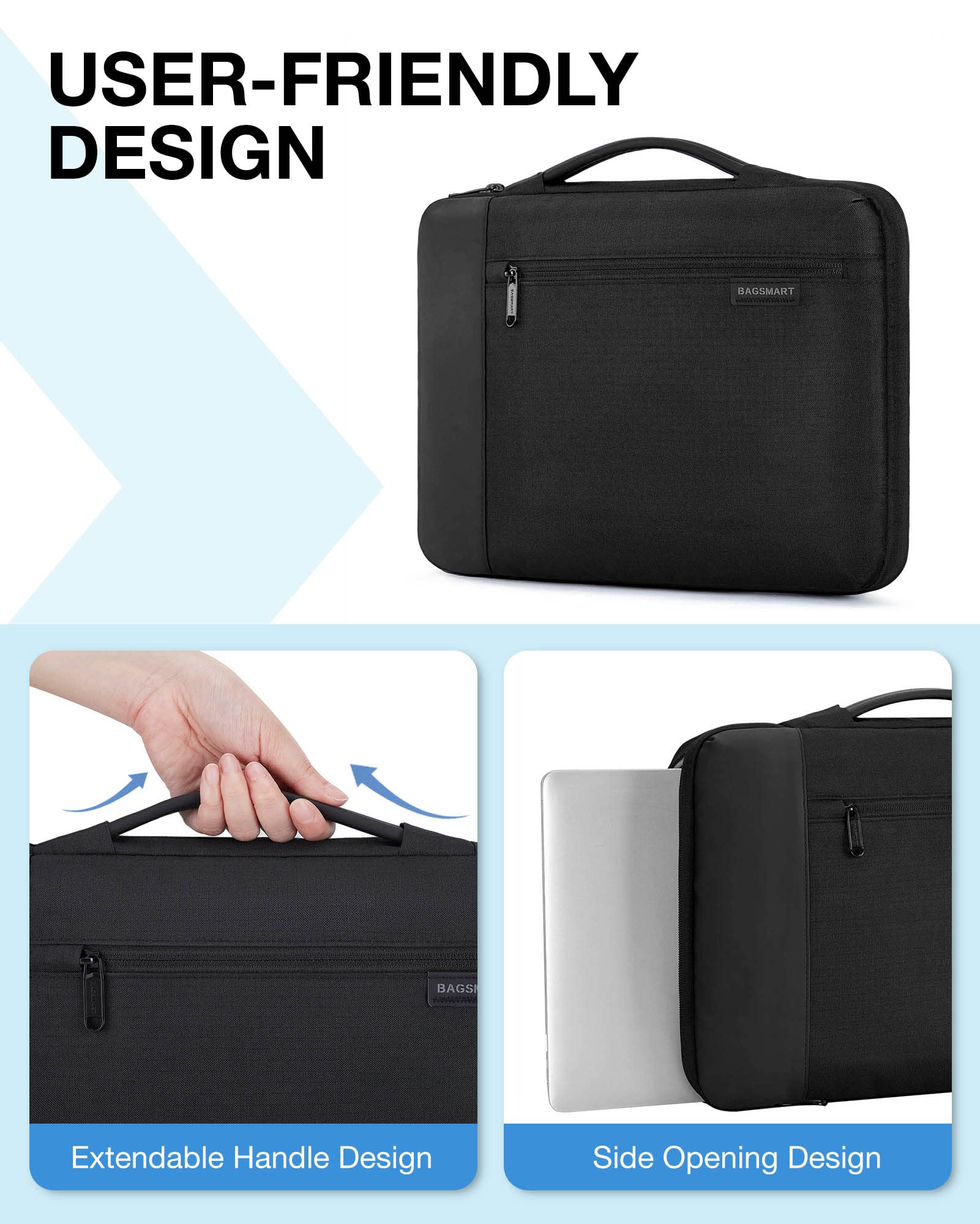 Laptop Sleeve Bag, BAGSMART Laptop Case Compatible with MacBook Air/Pro Retina,13-13.3 inch Notebook Compatible with MacBook Pro 14 inch 2021 2022 M1 Pro/Max, Computer Bag with Pocket, Handle, Black
