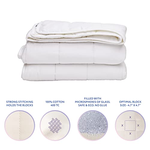 SLEEP & GLOW Cooling Weighted Blanket Premium 400 TC Cotton with Glass Beads & No Glue All Season Breathable Heavy Blanket - 10 LBS Single Size 48” x 72” (White)