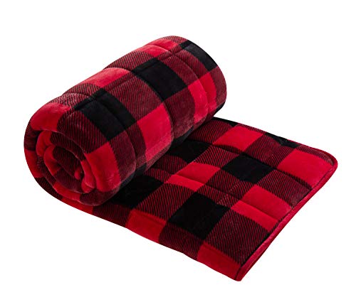 Dearfoams Super Soft Red Buffalo Plaid Weighted Blanket, 15 lbs, 48"x72"