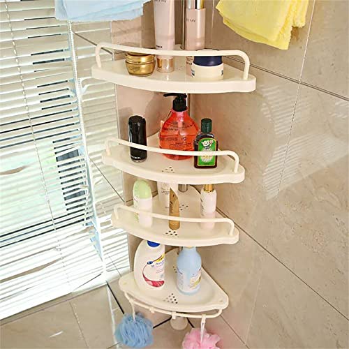 NOPTEG 4 Tier Bathroom Corner Shower Caddy - Tension Pole Rust Proof Telescopic Rod Storage Rack Organizer Corner Shower Organizer