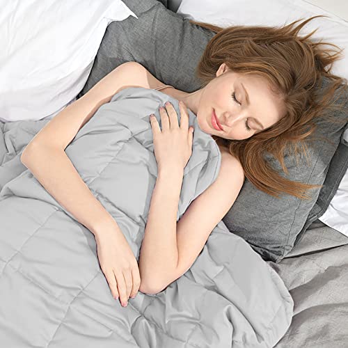 Weighted Blanket 15 Pounds for Adults 60"x 80" 15lbs Perfect for 150-170 lbs Queen Size Use on Queen Bed Soft Material with No Leaking Glass Beads (Light Gray)