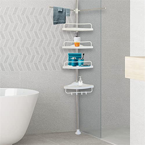 NOPTEG 4 Tier Bathroom Corner Shower Caddy - Tension Pole Rust Proof Telescopic Rod Storage Rack Organizer Corner Shower Organizer