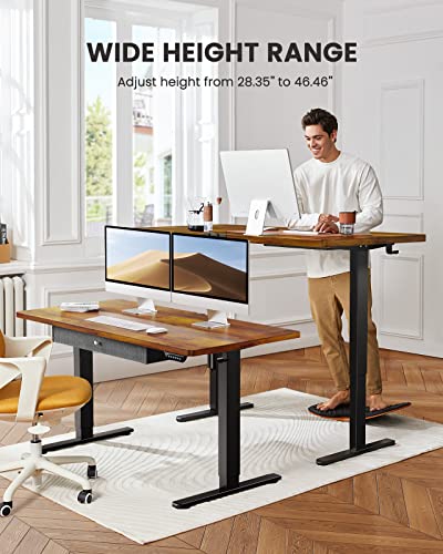 ErGear Electric Standing Desk with Drawer, Adjustable Height Sit Stand Up Desk, Home Office Desk Computer Workstation, 55x28 Inches, Vintage Brown