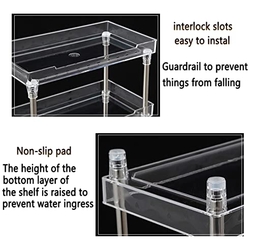 DYNSL Shower Caddy Countertop Acrylic Bathroom Organizer Trays, 3 Tier Standing Bathroom Holder Kitchen Storage Rack for Counter, Shelf for Bathroom, Desktop Makeup Organizer, Office