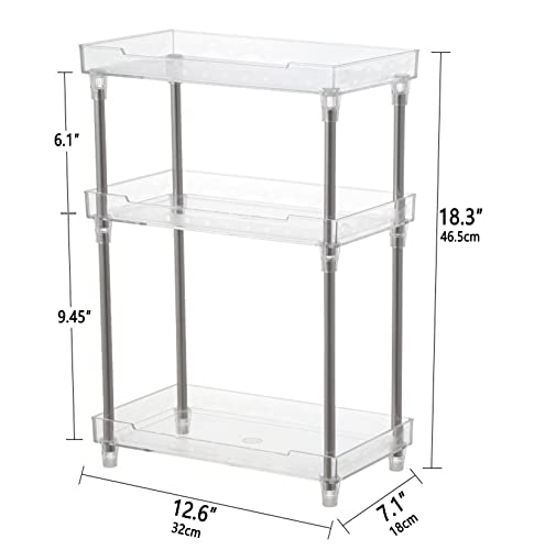 DYNSL Shower Caddy Countertop Acrylic Bathroom Organizer Trays, 3 Tier Standing Bathroom Holder Kitchen Storage Rack for Counter, Shelf for Bathroom, Desktop Makeup Organizer, Office