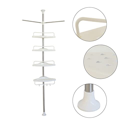 NOPTEG 4 Tier Bathroom Corner Shower Caddy - Tension Pole Rust Proof Telescopic Rod Storage Rack Organizer Corner Shower Organizer