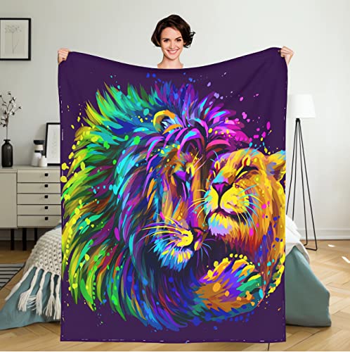 Zhung Ree Flannel Fleece Throw Blanket Lion Embraces Lioness Microfiber Durable Couch Blankets Home Decor Perfect for Bed and Sofa Super Soft Warm Blankets for All Season(60"x 50")
