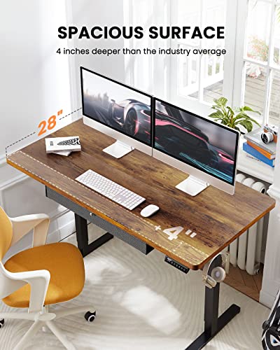 ErGear Electric Standing Desk with Drawer, Adjustable Height Sit Stand Up Desk, Home Office Desk Computer Workstation, 55x28 Inches, Vintage Brown