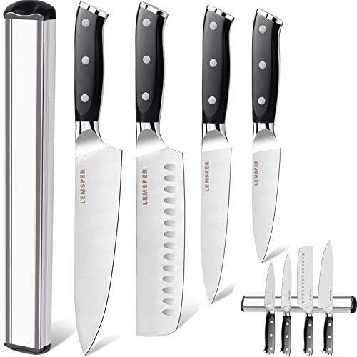 lemsper Professional Chef's Knife Set 5PCS - 3.5-8 Inch Set Kitchen Knives with Magnetic Knife Strip,5Cr15Mov German Carbon Stainless Steel Sharp Knives Set for Kitchen with Gift Box
