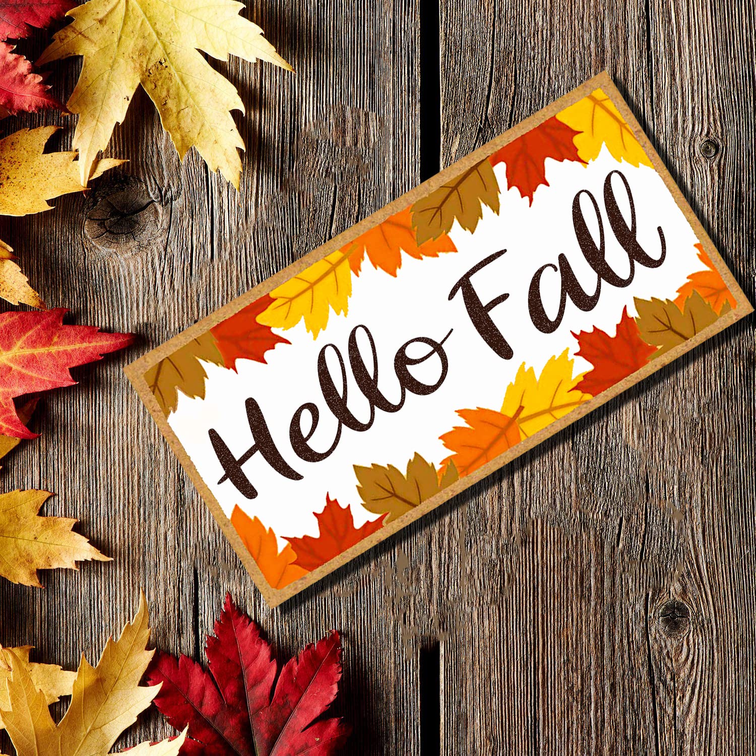 Hello Fall Sign Wall Decor 14" Autumn Harvest Thanksgiving Maple Leaf Sign Rustic Hanging Decorations in Home Art for Front Porch Door Plaque