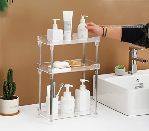 DYNSL Shower Caddy Countertop Acrylic Bathroom Organizer Trays, 3 Tier Standing Bathroom Holder Kitchen Storage Rack for Counter, Shelf for Bathroom, Desktop Makeup Organizer, Office