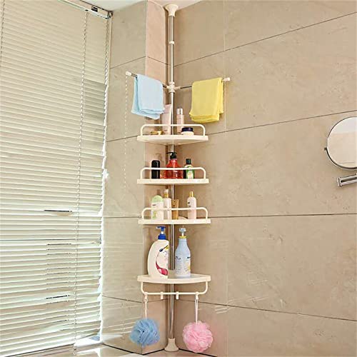 NOPTEG 4 Tier Bathroom Corner Shower Caddy - Tension Pole Rust Proof Telescopic Rod Storage Rack Organizer Corner Shower Organizer