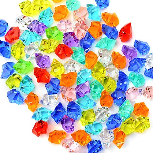 DomeStar 150PCS Multicolored Fake Crushed Ice Rocks, Fake Diamond Plastic Ice Cubes Crystals Gems for Decoration Wedding Display Vase Fillers (Color Random)