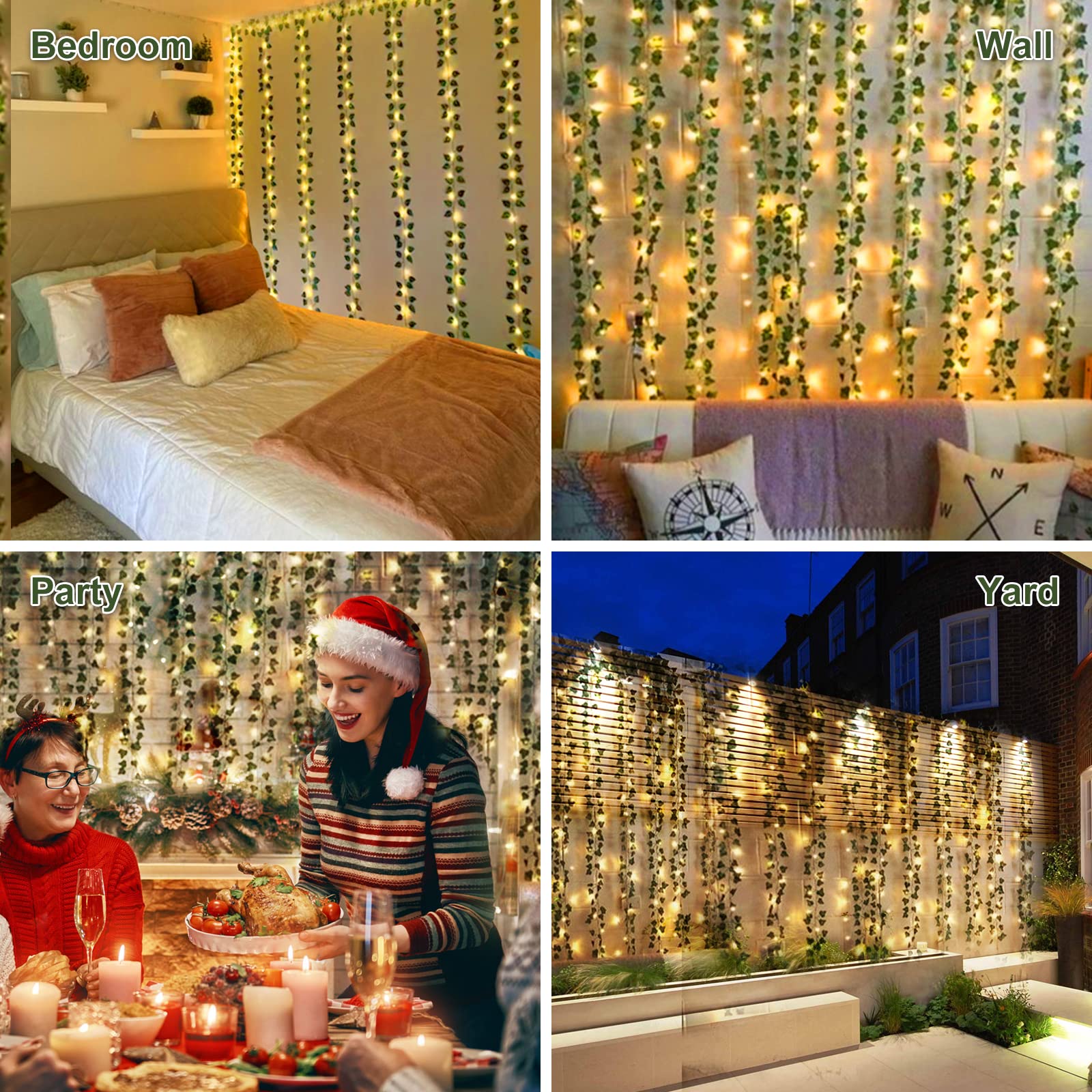 H-Wniniai Fake Vines for Bedroom 12 Strings Total 84Ft 240 LED String Light Hanging Fake Leaves Room Decor, Wall Vines Decor for Garden Office Wedding
