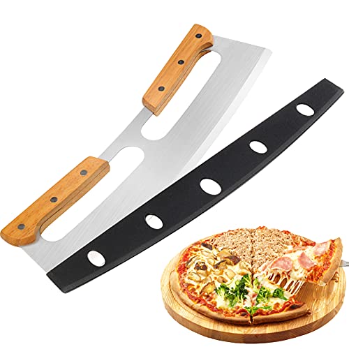 Pizza Cutter Rocker with Wooden Handles & Protective Cover by Zocy, 14" Sharp Stainless Steel Pizza Slicer Wheel, Big Pizza Knife Cutters for Kitchen Tool (14inch)
