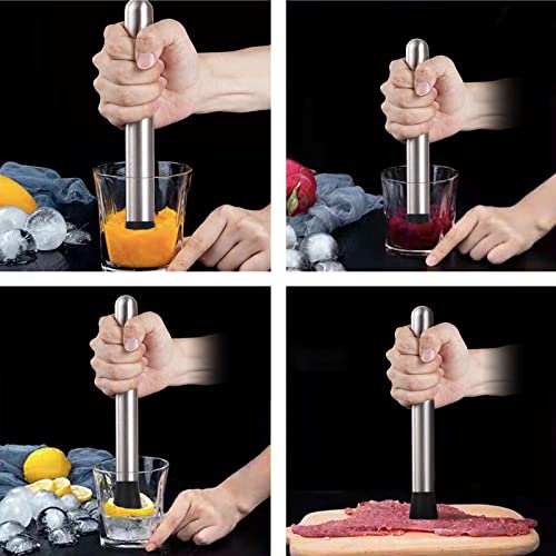 Muddler for Cocktails Bar Spoon - Vaincre 2PCS 9" Muddler and 10β Bar Spoon Cocktail Mixing Spoon, Stainless Steel Cocktail Muddler Long Drink Stirrer Bartender Spoon Cocktail Gifts for Mojitos Drinks