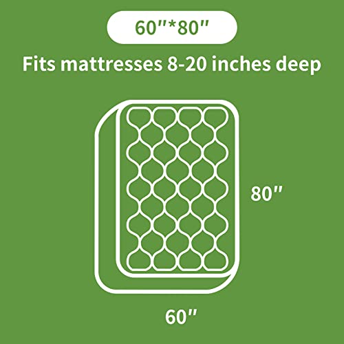 Bamboo Mattress Topper with 1 Pillow Protector, Side Pocket, Waterproof Mattress Protector, Cooling Extra Thick Breathable Mattress Pad Cover,8-21” Deep Pocket- Queen
