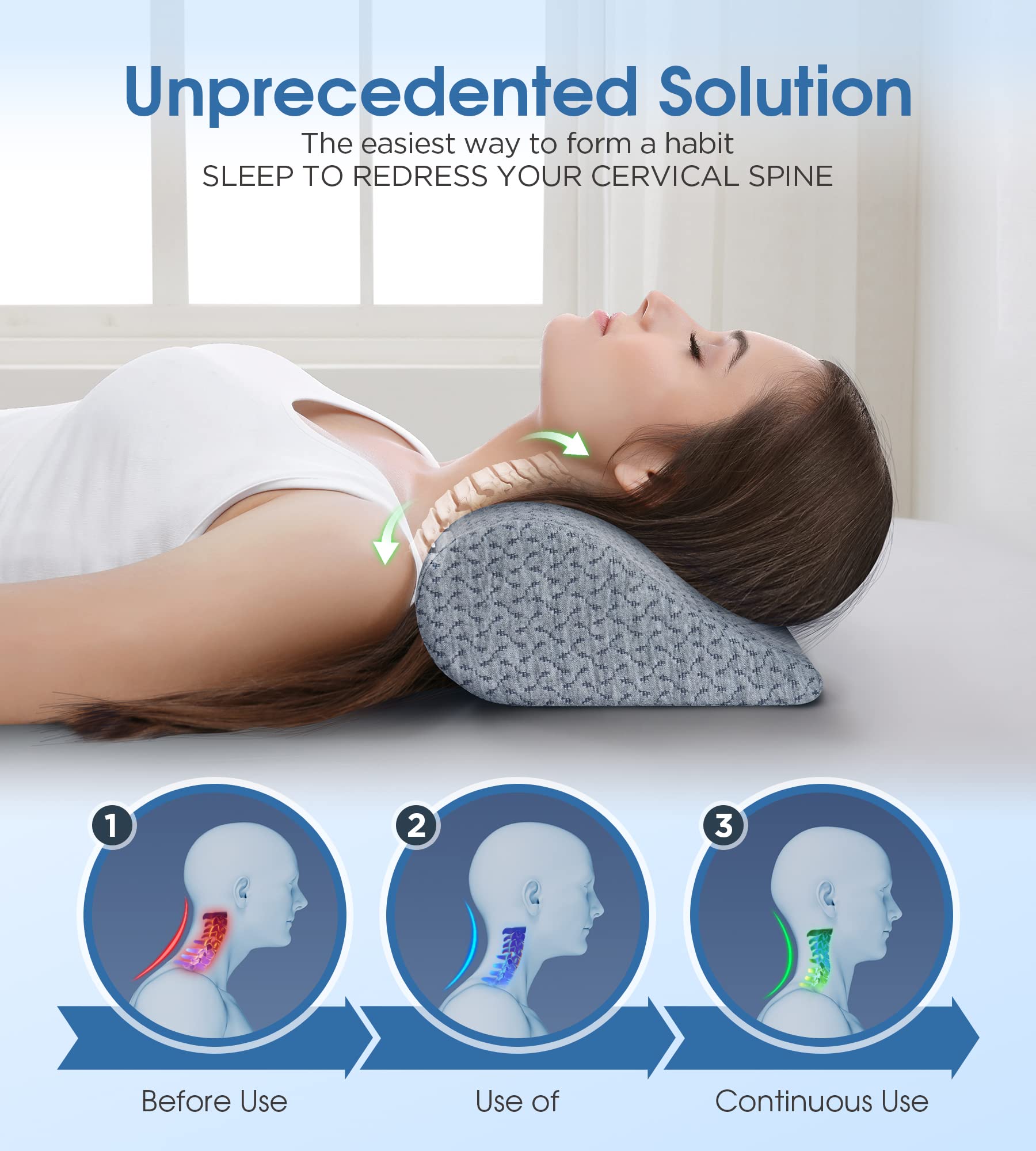 Cervical Neck Pillows for Pain Relief Sleeping, High-Density Memory Foam Pillow Neck for Bolster Support and Shoulder Relaxer, Decompression Devices Orthopedic Roll Pillow for Bed Office