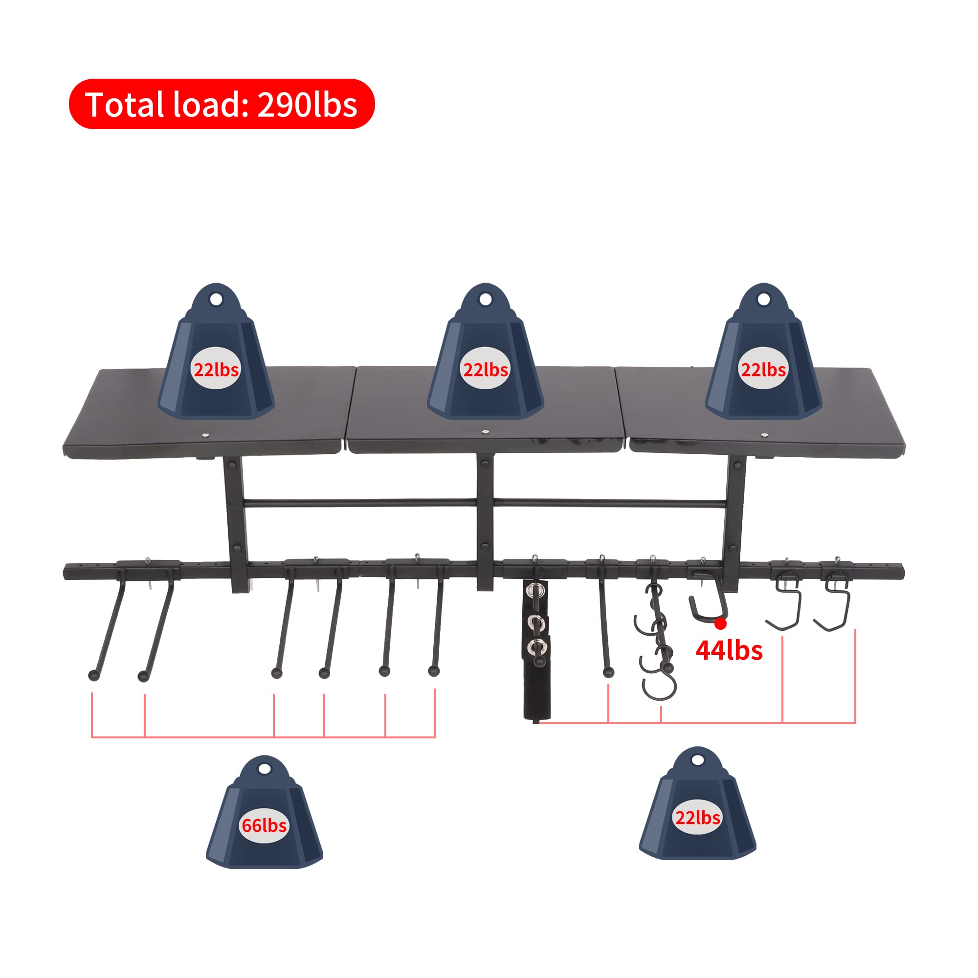 lukar Garage Tool Organizer Wall Mount, Adjustable Garage Tool Storage Rack, Garden Tool Storage Rack with 6 Hooks, Max 290 lbs Garage Storage for Garden Tools,Chair, Broom,Shovels, Trimmers.