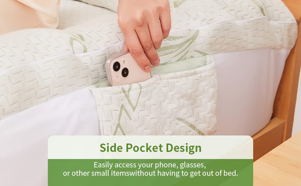 Bamboo Mattress Topper with 1 Pillow Protector, Side Pocket, Waterproof Mattress Protector, Cooling Extra Thick Breathable Mattress Pad Cover,8-21” Deep Pocket- Queen