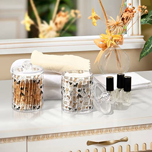 xigua 2 Pack Dogs Pattern Apothecary Jars with Lid, Qtip Holder Storage Containers for Cotton Ball, Swabs, Pads, Clear Plastic Canisters for Bathroom Vanity Organization (10 Oz)