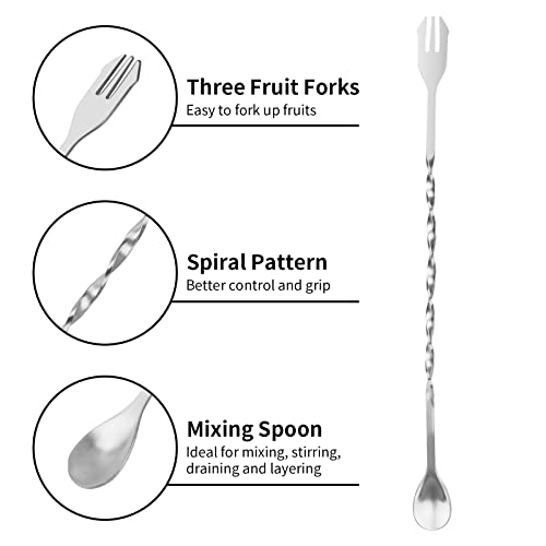 Muddler for Cocktails Bar Spoon - Vaincre 2PCS 9" Muddler and 10β Bar Spoon Cocktail Mixing Spoon, Stainless Steel Cocktail Muddler Long Drink Stirrer Bartender Spoon Cocktail Gifts for Mojitos Drinks