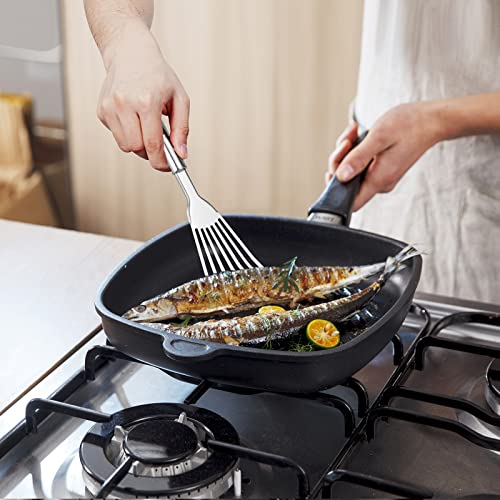 2-Piece Cualork Fish Spatula, Upgrade Metal Spatula, Big Size Spatula Stainless Steel, Premium Kitchen Spatula Set, Thickness Blade Spatulas Turner for Cooking, Flipping, Turning, Frying and Grilling
