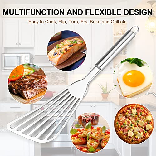 2-Piece Cualork Fish Spatula, Upgrade Metal Spatula, Big Size Spatula Stainless Steel, Premium Kitchen Spatula Set, Thickness Blade Spatulas Turner for Cooking, Flipping, Turning, Frying and Grilling