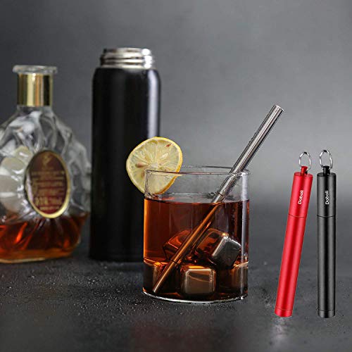 2 Pack Reusable Metal Straws Collapsible Stainless Steel Drinking Straw Travel Portable Telescopic Straw with Case,2 Cleaning Brushes Included Black/Rose Gold