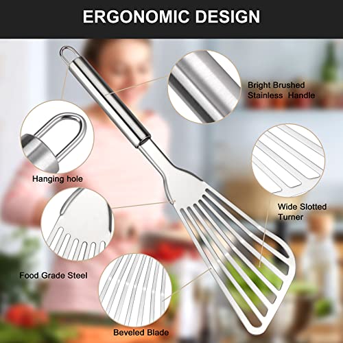 2-Piece Cualork Fish Spatula, Upgrade Metal Spatula, Big Size Spatula Stainless Steel, Premium Kitchen Spatula Set, Thickness Blade Spatulas Turner for Cooking, Flipping, Turning, Frying and Grilling