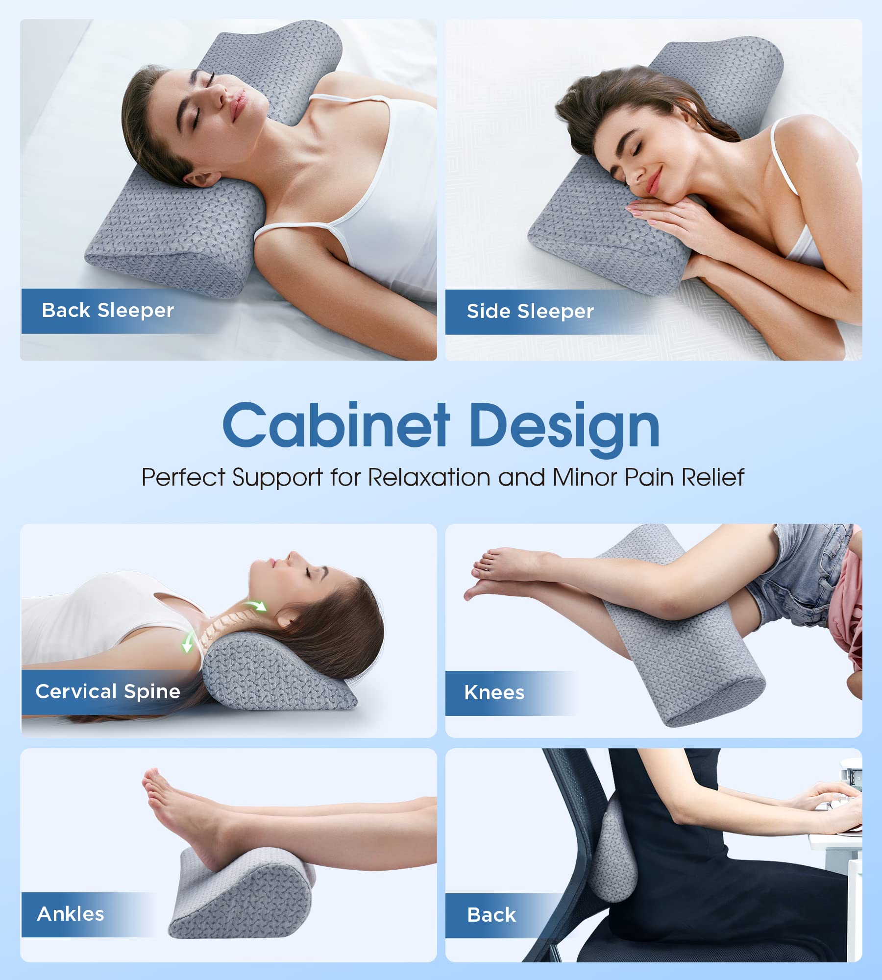 Cervical Neck Pillows for Pain Relief Sleeping, High-Density Memory Foam Pillow Neck for Bolster Support and Shoulder Relaxer, Decompression Devices Orthopedic Roll Pillow for Bed Office
