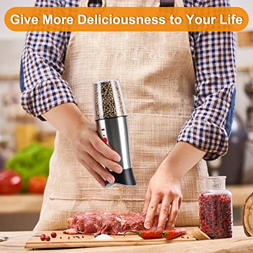 Electric Salt and Pepper Grinder Mill Rechargeable: - USB Automatic Gravity Peppermills Set, Adjustable Grind Coarseness Refillable Auto Peppercorn Shaker, Rechargable Battery Operated