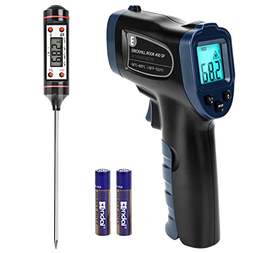 ERICKHILL Infrared Thermometer, Heat Temperature Temp Gun for Cooking, Adjustable Emissivity - for Cooking, Pizza Oven, Meat, Griddle, Grill, HVAC, Engine, -58°F~752°F, Meat Thermometer Included