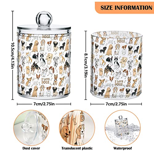 xigua 2 Pack Dogs Pattern Apothecary Jars with Lid, Qtip Holder Storage Containers for Cotton Ball, Swabs, Pads, Clear Plastic Canisters for Bathroom Vanity Organization (10 Oz)