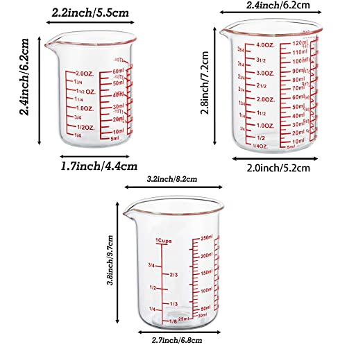 High Borosilicate Glass Measuring Cup Set-V-Shaped Spout,Includes 60ml(2OZ), 120ml(4OZ), and 250ml(8OZ) Glass Measuring Beaker for Kitchen or Restaurant, Easy to Read