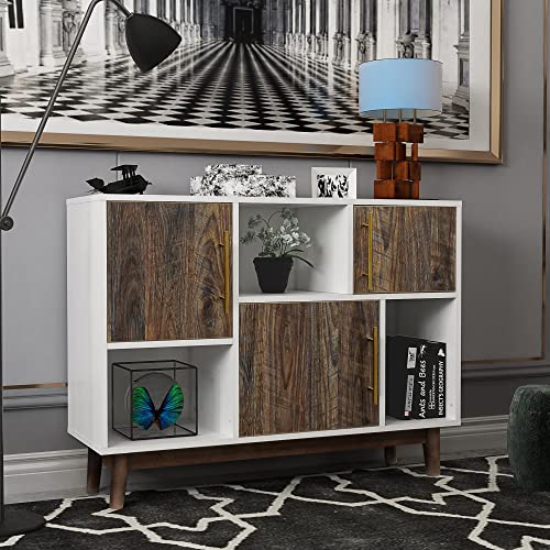 Storage Cabinets, Multifunctional Display Cabinet with Display Shelves and Doors, Entrance Modern Buffet or Kitchen Sideboard with Gorgeous Golden Brass Accents, Modern Style TV Cabinet(Espresso)