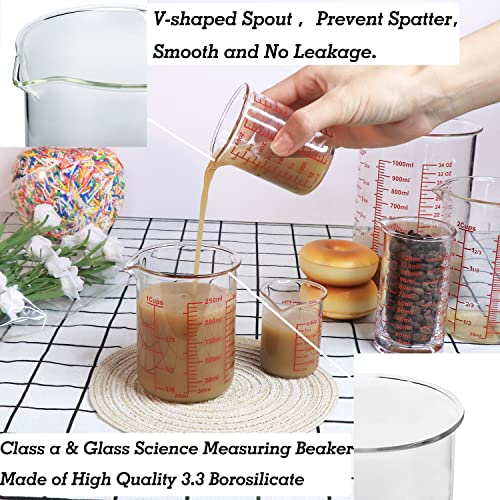 High Borosilicate Glass Measuring Cup Set-V-Shaped Spout,Includes 60ml(2OZ), 120ml(4OZ), and 250ml(8OZ) Glass Measuring Beaker for Kitchen or Restaurant, Easy to Read