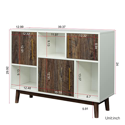Storage Cabinets, Multifunctional Display Cabinet with Display Shelves and Doors, Entrance Modern Buffet or Kitchen Sideboard with Gorgeous Golden Brass Accents, Modern Style TV Cabinet(Espresso)