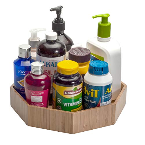 MobileVision Bamboo 360 Rotating Bathroom Toiletry & Cosmetic Spinning Tray for Countertops and Vanity with Lazy Susan Turntable, 10β Diameter with 2β Ledge