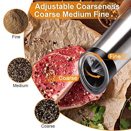 Electric Salt and Pepper Grinder Mill Rechargeable: - USB Automatic Gravity Peppermills Set, Adjustable Grind Coarseness Refillable Auto Peppercorn Shaker, Rechargable Battery Operated