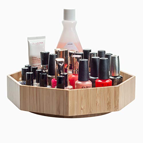 MobileVision Bamboo 360 Rotating Bathroom Toiletry & Cosmetic Spinning Tray for Countertops and Vanity with Lazy Susan Turntable, 10β Diameter with 2β Ledge