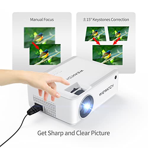 WiFi Bluetooth Projector with 12 inch Lightweight Tripod Stand, WEWATCH 8500L Portable Movie Projector for Home Outdoor, 1080P Video and 260" Display Supported, Use with TV Stick, HDMI, iOS, Android