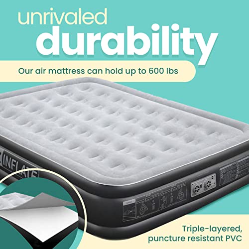 EZ INFLATE Air Mattress with Built in Pump - Twin Size Double-High Inflatable Mattress with Flocked Top - Easy Inflate, Waterproof, Portable Blow Up Bed for Camping & Travel