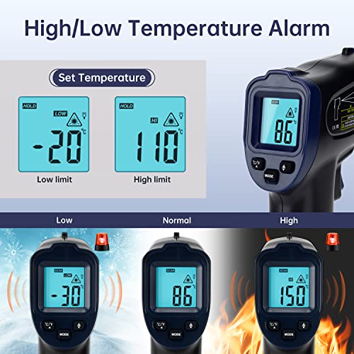 ERICKHILL Infrared Thermometer, Heat Temperature Temp Gun for Cooking, Adjustable Emissivity - for Cooking, Pizza Oven, Meat, Griddle, Grill, HVAC, Engine, -58°F~752°F, Meat Thermometer Included