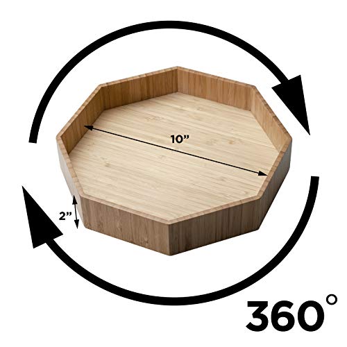 MobileVision Bamboo 360 Rotating Bathroom Toiletry & Cosmetic Spinning Tray for Countertops and Vanity with Lazy Susan Turntable, 10β Diameter with 2β Ledge
