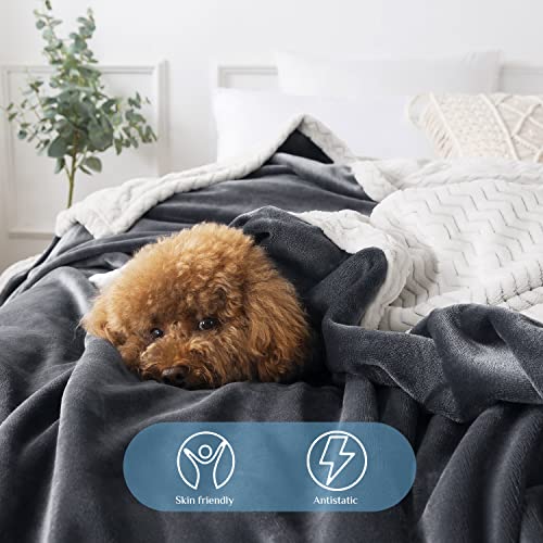 ONME Fleece Blanket, Sherpa Throw Blanket for Couch, Warm Blanket for Winter, Cozy Soft Plush 460GSM Weighted Twin Bed Blanket for Adults (Grey, 60”x 80”)