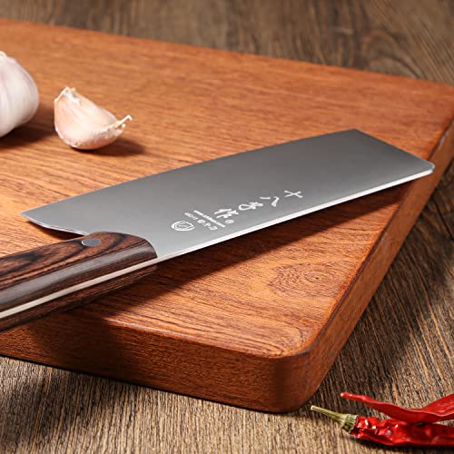 SHI BA ZI ZUO Chinese Knife Vegetable Meat Knife 6.7-inch Stainless Steel Slicer Cleaver, Wooden Handle with Moderate Weight