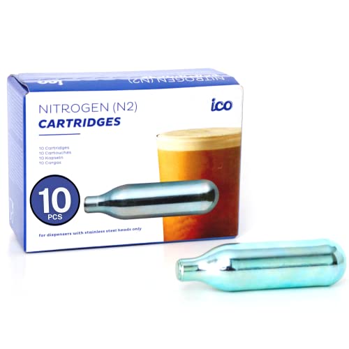 ICO 10pcs Nitrogen Cartridges N2 Cartridges for Coffee Beer Cold Brew Nitro Non-threaded Nitrogen Chargers 2g Chargers