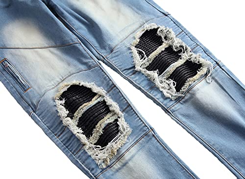 DANT BULUN Men's Ripped Slim Straight Fit Moto Biker Jeans with Zipper Deco(36,9981)