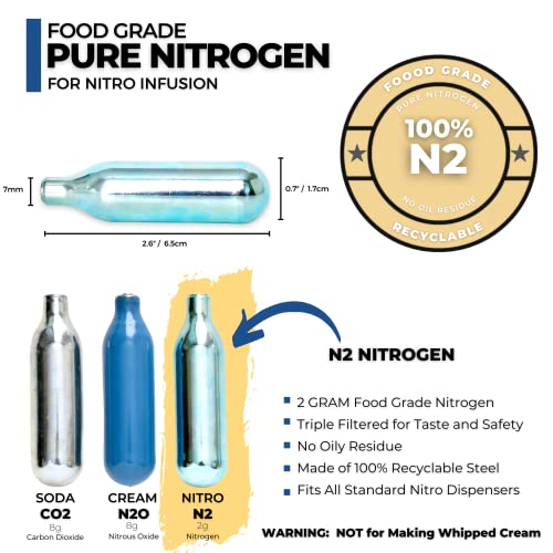 ICO 10pcs Nitrogen Cartridges N2 Cartridges for Coffee Beer Cold Brew Nitro Non-threaded Nitrogen Chargers 2g Chargers